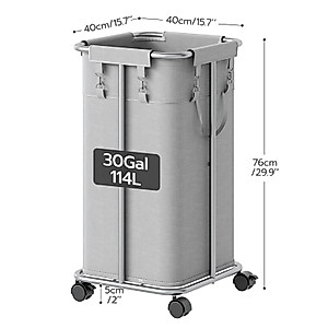 HOOBRO Laundry Basket with Wheels, 30 Gallons (114 L) Rolling Laundry Hamper, Narrow Slim Laundry Sorter with Removable Oxford Fabric Bag, Laundry Room, Dorm Room, Bedroom, Gray and Silver SG06XY01
