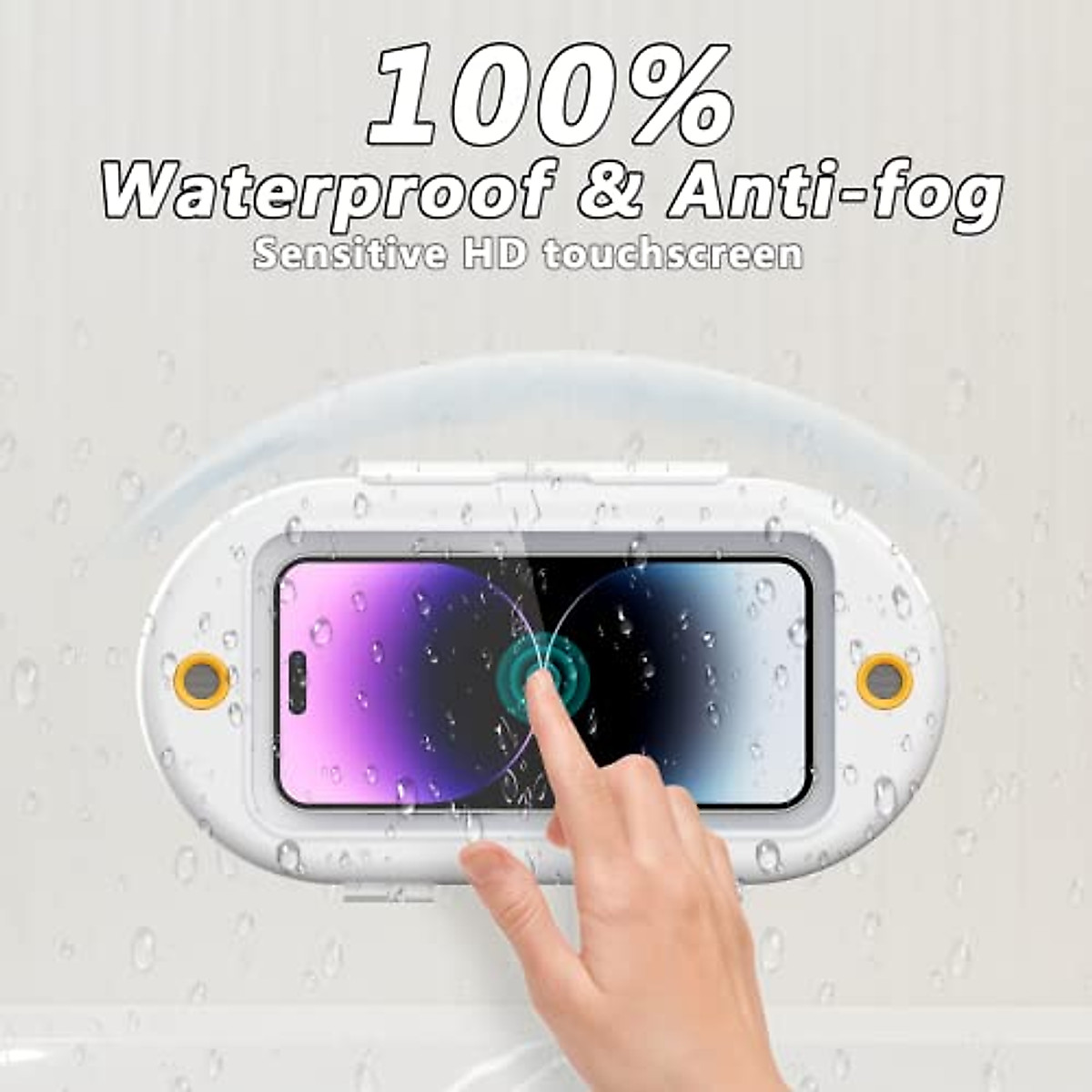 URROY Shower Phone Holder Waterproof, Shower Cell Phone Case for Bathroom Kitchen Wall, 720 Rotating Phone Mount Shelf with Sound Holes, Compatible with 4"- 6.8" Cell Phones