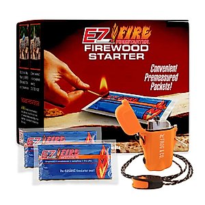 EZ FIRE FIRESTARTER and Survival Frog Tough Tesla Lighter 2.0 – Waterproof, Windproof, Flameless Top-Facing Dual Arc Plasma USB Rechargeable Electric w/Built-in Flashlight and Emergency Whistle.