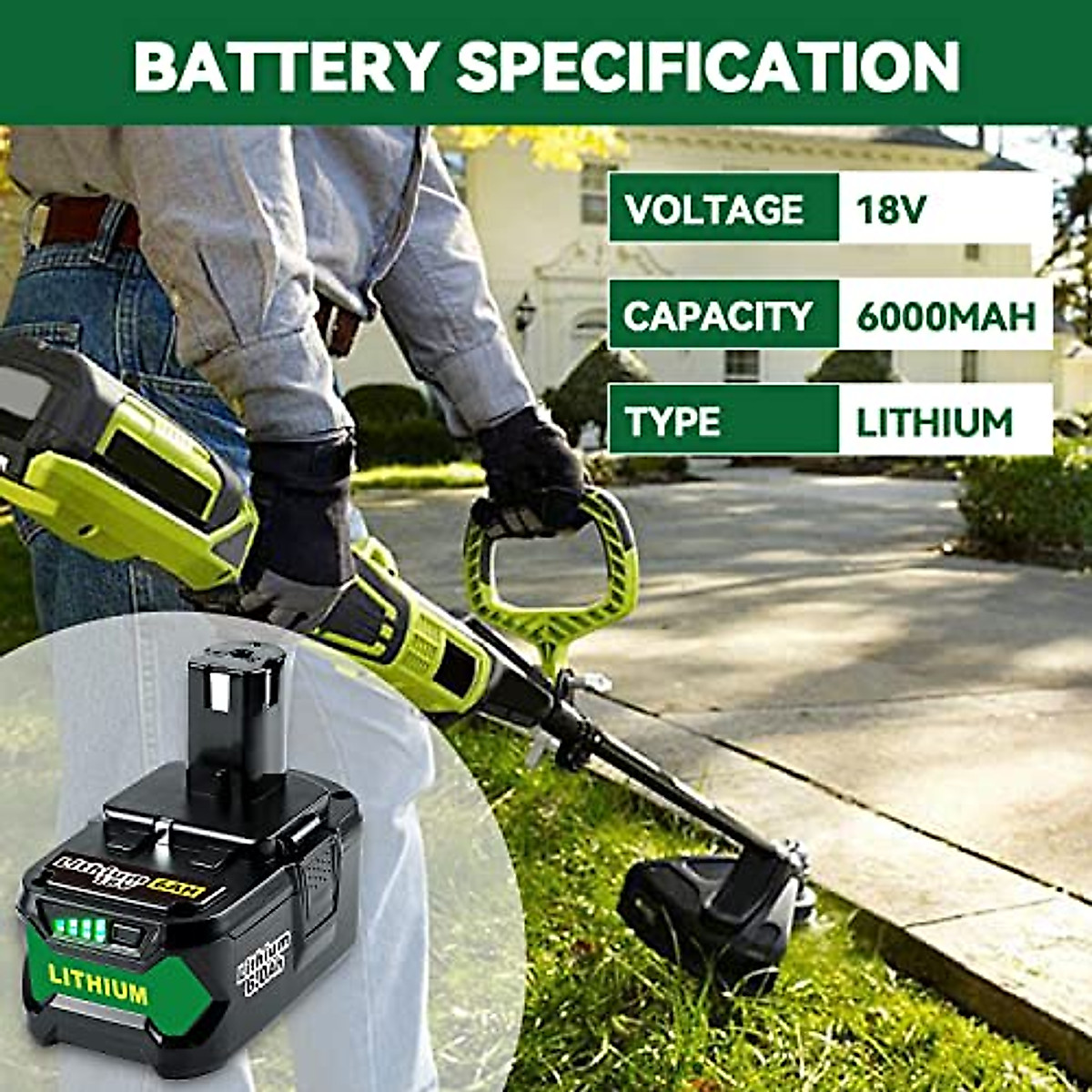 PDstation 2 Pack P108 6.0ah Li-ion Battery Replacement for Ryobi 18v Battery Compatible with Ryobi 18 Volt Battery P104 P108 P102 P107 P105 P109 P103 P190 P122 Cordless Tool Battery Packs