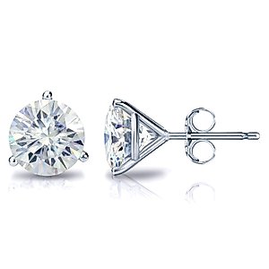 3 1/2 Carat Moissanite Round Stud Earrings for Women in 14k White Gold (J-K, TGW, 8 mm) 3-Prong Martini Push Back by Diamond Wish