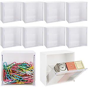 ABuff 10 Pack Wall Mounted Cotton Pads Holder Dispenser Self Adhesive Qtip Holder Small Acrylic Organizers and Storage Box for Cotton Ball, White Qtip Holder with Lid for Bathroom, 3.35 x 3.35 x 1.8In