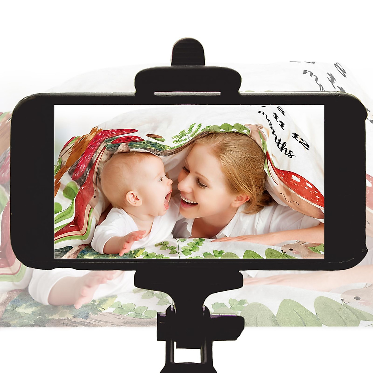 Mushroom Baby Stuff, Woodland Squirrels Baby Monthly Milestone Blanket for Newborn Photo Taken - Baby Age Blanket with 2 Frame