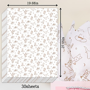 Hi Sasara 30 Sheets Brown Western Cowboy Cowgirl Tissue Paper Bulk,20 x 28 inch,Western Cow Boy Hat and Cow Boy Boots Tissue Paper for Gift Bags,Cow Boy Girl Tissue Paper for Boy Girl Birthday (Brown)