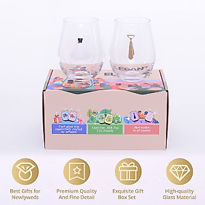 MewVeer Raise a Glass to Love and Romance Mr. and Mrs. Stemless Wine Glasses - Perfect for Engagements, Weddings, and Anniversaries - Ideal for Bridal Showers (Mr & Mrs)