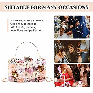 Fecialy Women's Floral Evening Handbags Colorful Rhinestone Clutch Purses Floral Bride Wedding Handbag Chain Shoulder Bag