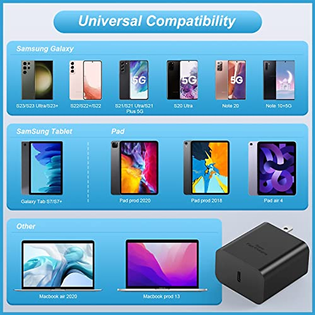 Type C Charger, 2 Pack 45W USB C Wall Charger Super Fast Charging Block & 6ft C Cable for Samsung Galaxy S22 Ultra/ S22+/S22, Note 10+/Note 20/S21/S10/S9, Galaxy Tab S7/S7+/S8/S8+/S8 Ultra,PPS Charger