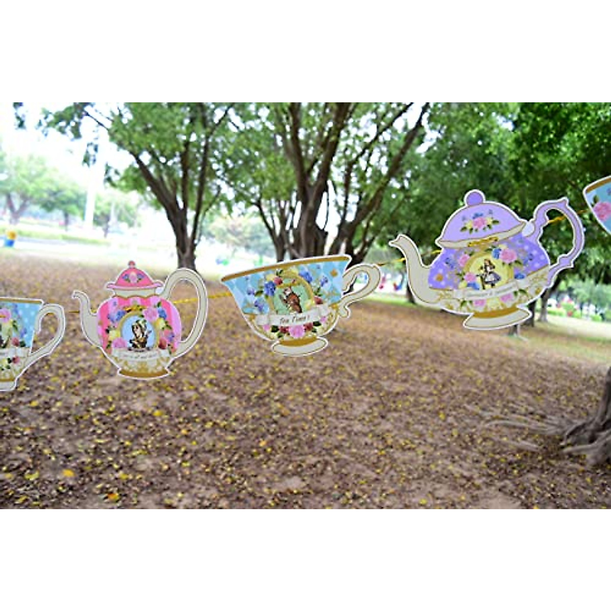 Alice In Wonderland Hanging Teapot & Tea Cup Bunting for Mad Hatter Tea Party