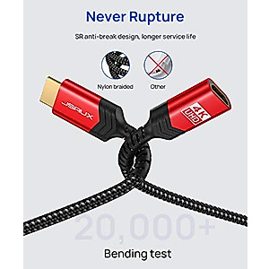 JSAUX HDMI Extension Cable 3.3FT, 4K 60Hz High Speed HDMI Extender Cord Male to Female Adapter Connector (HDR HDCP 2.2), Compatible with Roku TV Streaming Stick, Bluray Player, HDTV, Laptop, PC - Red