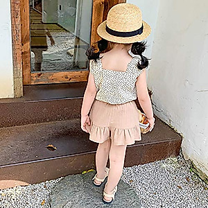 TIBE PINCESS Toddler Baby Girl Summer Clothes Polka Dot Tank Tops Blouses+Linen Ruffles Shorts Clothing Sets Outfits Beige 18-24 Months