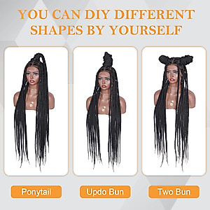 Alebery 42 inch HD Full Lace Front Knotless Box Braided Wigs for Black Women Full Lace Frontal Box Braids Wigs with Baby Hair Lightweight Synthetic Black Cornrow Fully Handmade Braided Wig