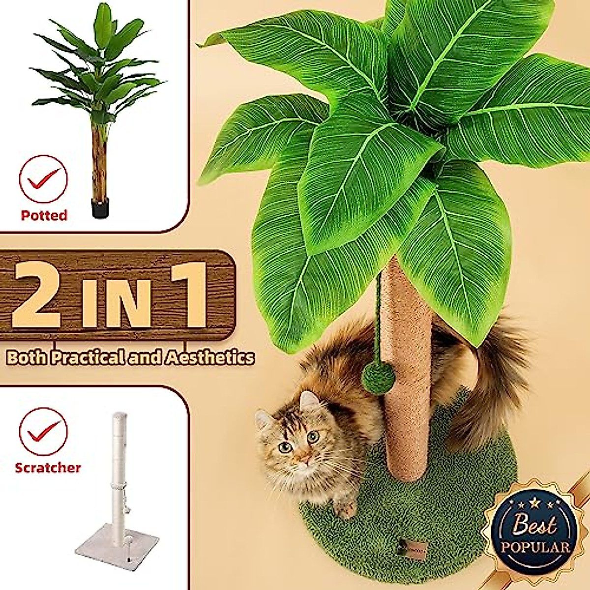 Meowoou Scratching Post 33 inch Tall for Indoor Cats with Sisal Rope, Scratcher for Cute Kitten