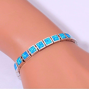 CiNily Blue Fire Opal 14K White Gold Plated Bracelets for Women Jewelry Gems Bracelet 8 3/4"