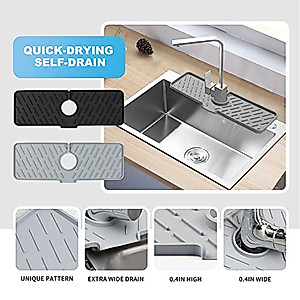 Meiliweser Silicone Faucet Splash Guard, 18” x 5.9”, Faucet Water Catcher Mat, Longer Silicone Sink Mat for Kitchen, Bathroom, Laundry Room, Farmhouse, Bar & RV (Gray)
