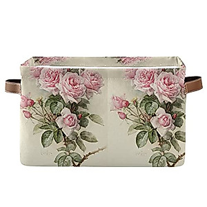 ALAZA Vintage Rose Floral Foldable Storage Box Storage Basket Organizer Bins with Handles for Shelf Closet Living Room Bedroom Home Office 2 Pack