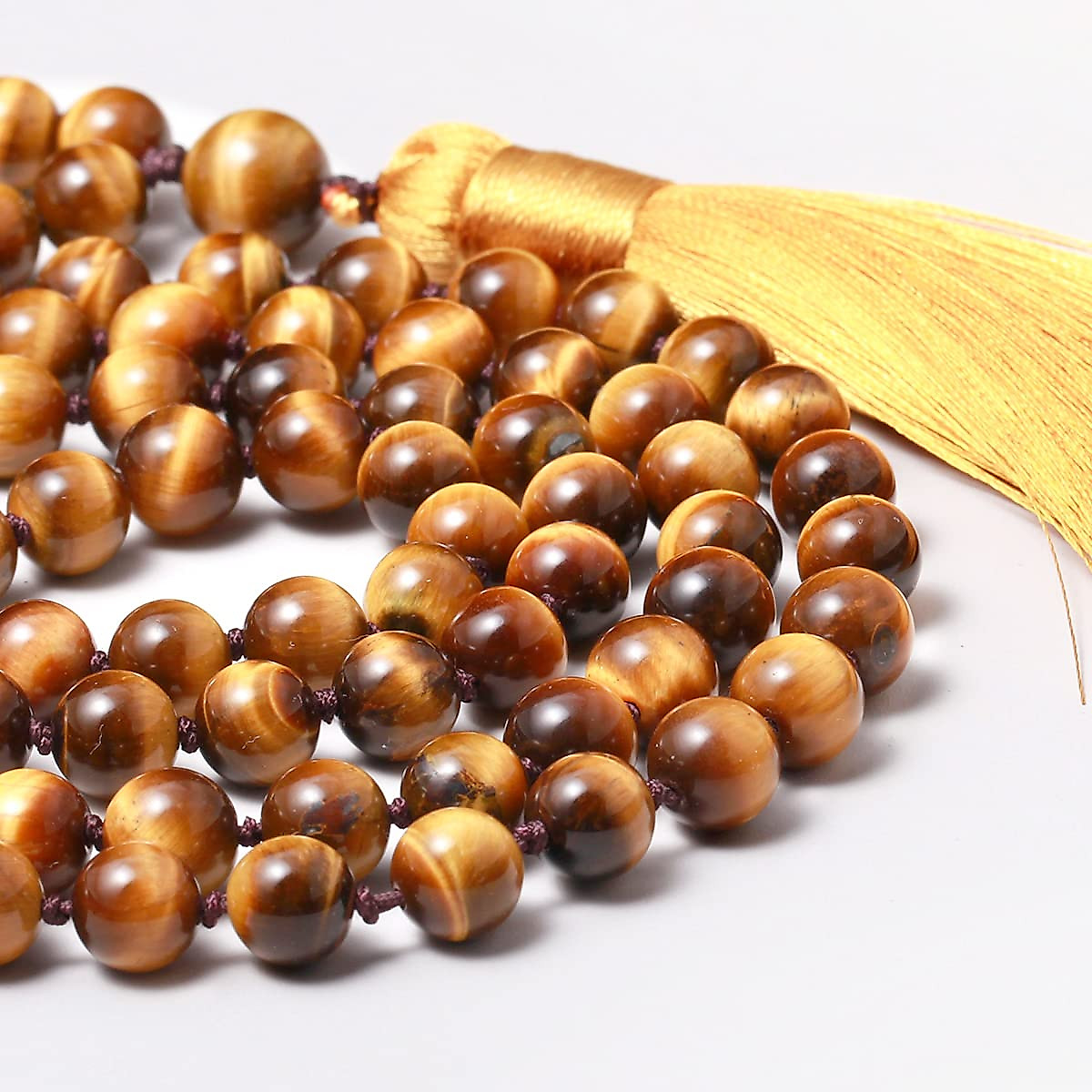 Jewever 108 Mala Beads Wrap Bracelet Necklace for Women Men Healing Gemstone Prayer Charm For Yoga Meditation Jewelry (8mm Yellow Tiger Eye)