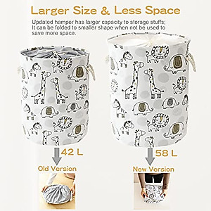 INough Extra Large Baby Hamper for Nursery, 58L Kids Laundry Basket Baby Room Decor, Waterproof Canvas Clothes Hamper Toy Box for Boys Laundry Hamper Foldable Toy Storage Basket with Handles