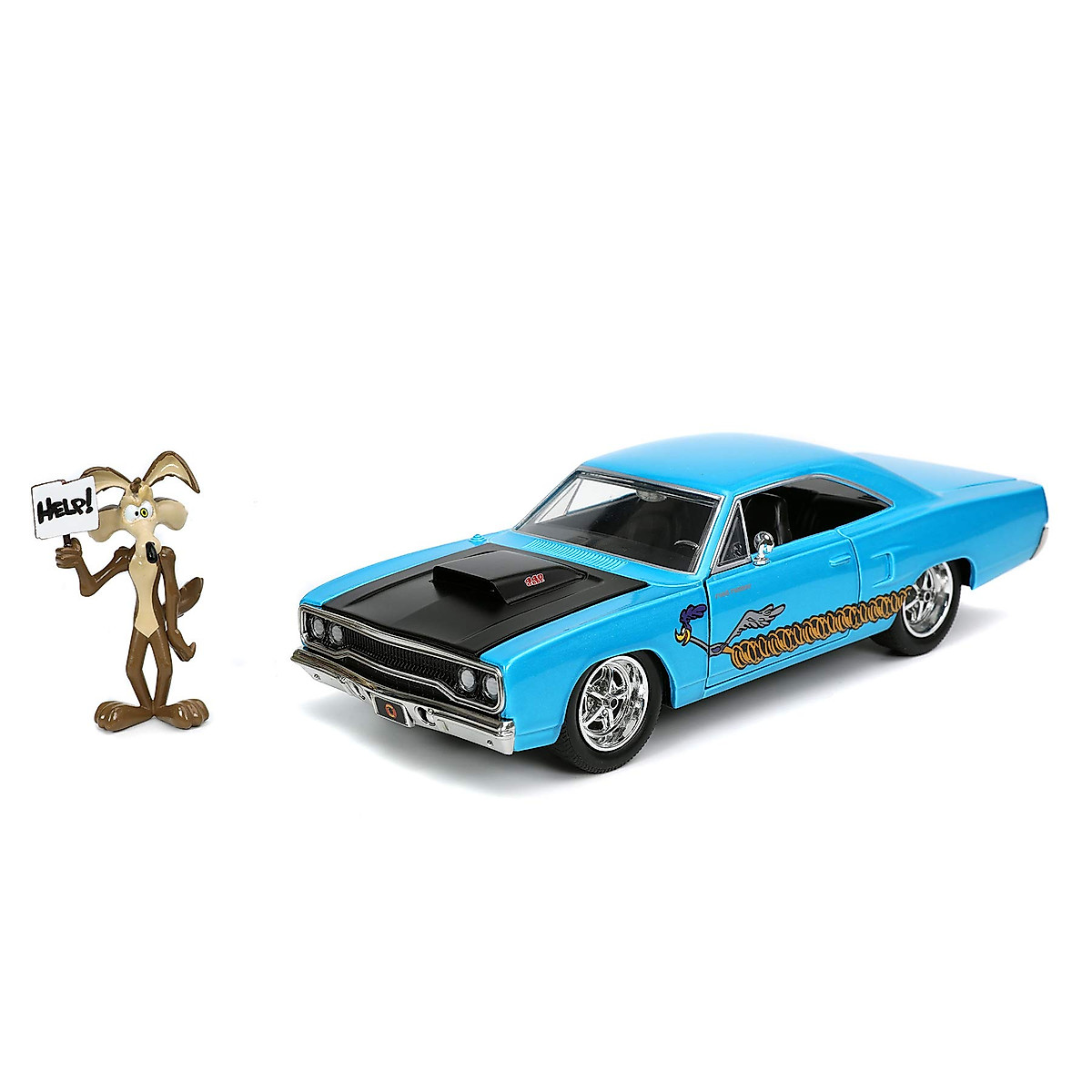 1970 Plymouth Road Runner with Wile E. Coyote Figure, Looney Toons - Jada Toys 32038/4 - 1/24 Scale Diecast Model Toy Car