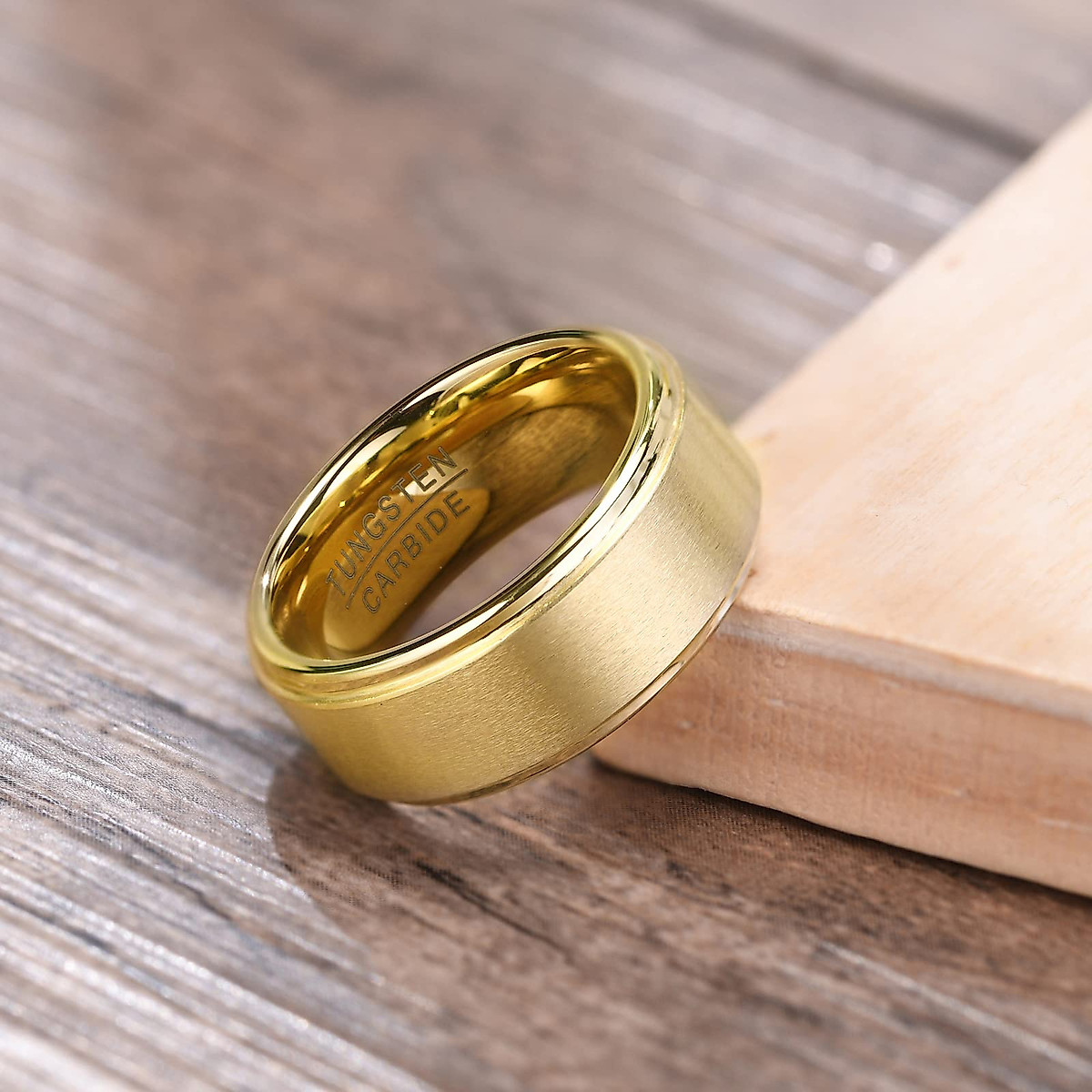 MZZJ Personalized Inside Her Weirdo & His Crazy Couple Matching Ring 2 Tone Brushed Matte Black Tungsten Blue Step Edge Wedding Band Promise Engagement Rings for Him Her