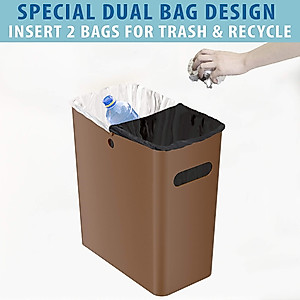 iTouchless SlimGiant 4.2 Gallon Slim Wastebasket with Handles, 16 Liter Plastic Small Trash Can Hanging Garbage Bin Magazine/File Folder Storage Container Home, Office, Bathroom, Kitchen, Toffee Brown