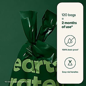Earth Rated Dog Poop Bags with Handles, New Look, Easy Tie and Guaranteed Leakproof, Lavender Scented, 120 Handle Bags