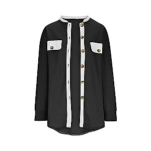 fesfesfes Shirt Jacket for Women Button Down Pockets Knit Oversized Coats Long Sleeve Solid Casual Loose Fall Winter Tops