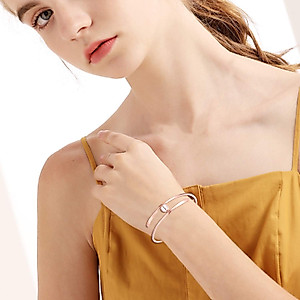 POPLYKE Sterling Silver 18K Rose Gold Single Freshwater Pearl Bangle Bracelets Wedding Bridesmaids for Women Mom (18k rose gold bangle)