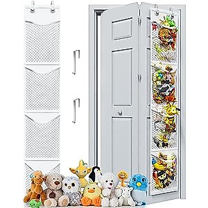 Honeyera Storage for Stuffed Animals, 12 Inch Wide Slim Over Door Organizer for Stuffies, Bi-Fold Door Closet, Baby Accessories, Toy Plush Storage/Easy Instal with Breathable Hanging White