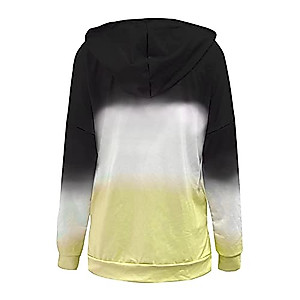 Women's Casual Zipper Hoodie V Neck Long Sleeve Loose Soft Tops Gradient Print Tunic Blouse Coat with Split Yellow