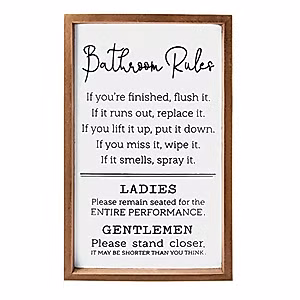 VILIGHT Bathroom Rules Sign House Warming Gifts for New Home - Farmhouse Toilet Decorations Restroom Wall Decor - Vertical 16x9.5 Inches