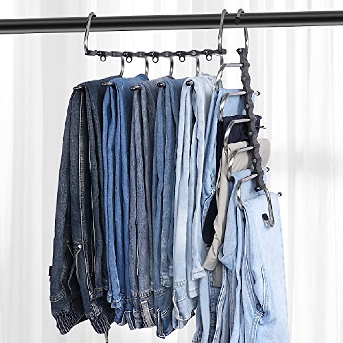 CozyCat Space Saving Pants Hanger, 2-Pack, 5-Layer Trouser Rack, Suitable for Wardrobe Storage, Stainless Steel Hanger, Non-Slip Layers, Suitable for Pants, Clothes, Scarves and Skirts