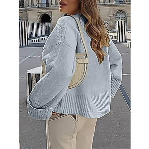 ANRABESS Women's Oversized Crewneck Long Sleeve Fuzzy Knit Casual Chunky Warm 2025 Fall Pullover Sweaters Top Trendy Outfits Light Blue Small