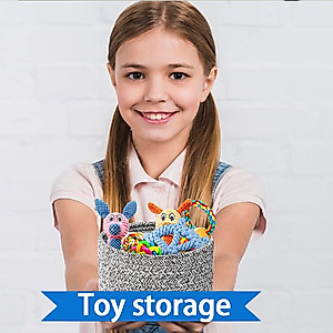 Hispqser Small Woven Basket, Cotton Woven Grey Basket for Gifts Mini Storage Cute Baskets Tiny Decorative Boo Round Basket for Office Bathroom Bedroom Living Room Montessori Toys 7.48*7.48*3.54inch