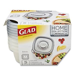 GladWare Home Entree Food Storage Containers, Medium Square Holds 25 Ounces of Food, 5 Count Set |With Glad Lock Tight Seal, BPA Free Containers and Lids