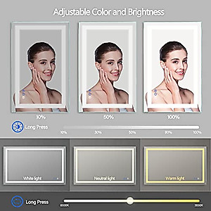 DR.LUX 40x24 Inch Bathroom Mirror with Lights, Ultra Bright LED Bathroom Mirror Wall Mounted Vanity Mirror Large Anti-Fog Area 3000K-6000K Adjustable Auto-Off Memory Housewarming Gift