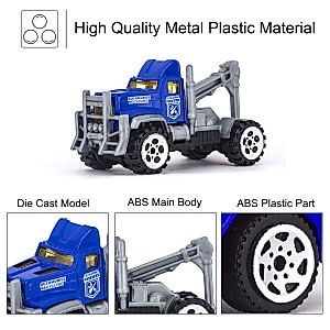 Joyfia 10 in 1 Police Toys, Die-cast Police Patrol Rescue Truck, Mini Police Vehicles in Carrier Car Toy Playset for 3+ Years Old Kids Boys Girls