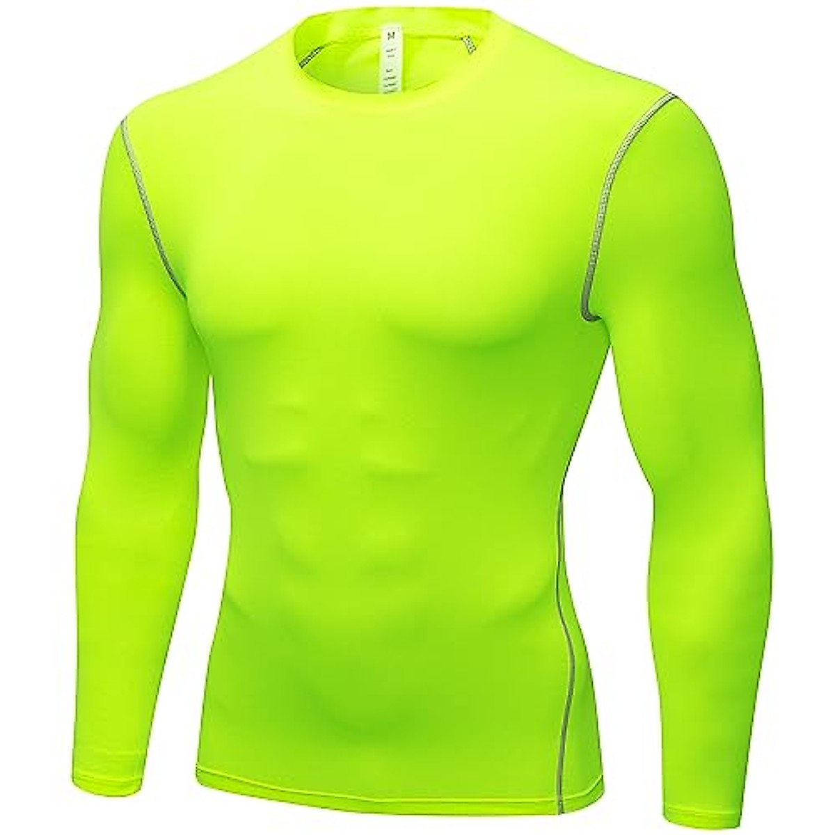 Fluorescent Green Compression Shirts Mens Long Sleeve Running Gym Top Shirts Lightweight Sports Baselayer Undershirt
