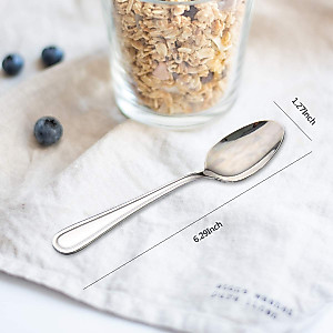 Faderic Tea Spoons Set of 6, Dessert Coffee Spoon Flatware Stainless Steel Mirror Polishing 6.29-Inch Silver