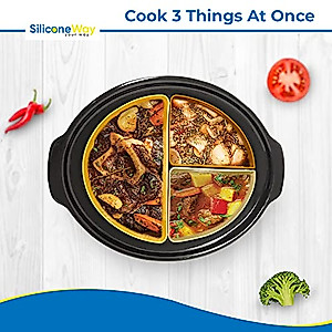 SiliconeWay 6PCS Slow Cooker Liners Set of 3 for Slow Cooker 6-8 QT – Triple Slow Cooker Divider Includes Silicone Gloves, Spoon – BPA Free Durable Silicone Divider Insert – CrockPot & Non-Stick