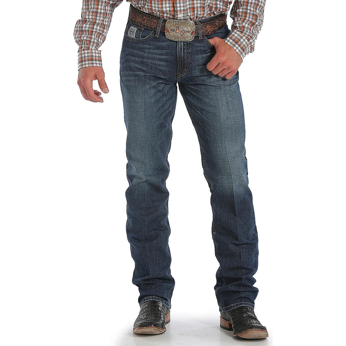 Cinch Men's Silver Label Slim Fit Jean, Performance Dark Stonewash, 30W x 36L