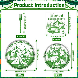 Refavor Camp Bachelorette Party Decorations - 96PCS Camping Bachelorette Plates and Napkins Forks Disposable Mountain Camp Tableware Set Bachelorette Bridal Shower Engagement Party Supplies Serve 24