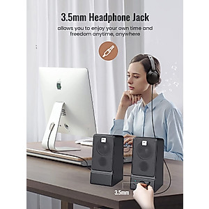 OROW USB Computer Speakers,Hi-Fi Stereo External Speakers for PC,16W Desktop Speaker,Built-in DSP Sound Chip, Deep Bass&Pure Vocal,Laptop Speakers with Headphone Jack(S203)