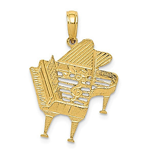 Solid 14k Yellow Gold Piano Pendant Charm - 25mm x 20mm