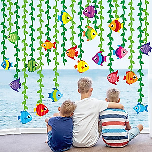 Naozinebi 20 Pcs Tropical Fish Garland Kit Under the Sea Party Decorations Ocean Animals Banner Mermaid Streamers Strings Hanging Swirls for Kids Home Classroom Baby Shower Birthday Party Supply Favor
