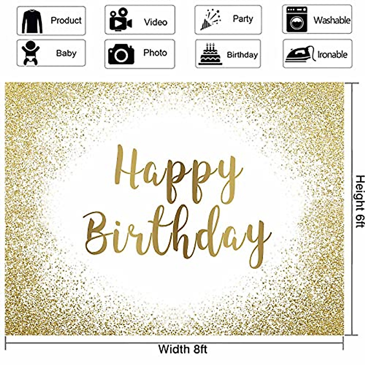 Allenjoy Gold and White Happy Birthday Party Backdrop Women Bday Golden Glitter Spots Dots Decoration Cake Table Banner Supplies Photography Background Photo Booth Props