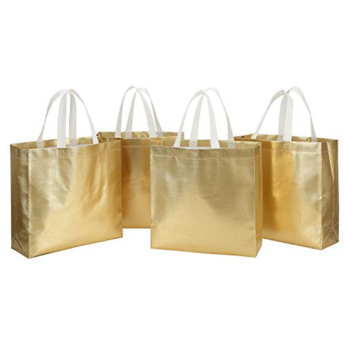 Tosnail 20 Pack Large Glossy Gold Reusable Grocery Bags Shopping Tote Bag with Handle Present Bag Gift Bag for Weddings, Birthdays, Party, Event