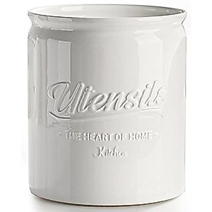 Getstar Utensil Holder for Kitchen Counter (7.2” x 6.2”) , Large Kitchen Utensil Holder with Protective & Non-Slip Cork Mat, Ceramic Cooking Utensil Holder (White)