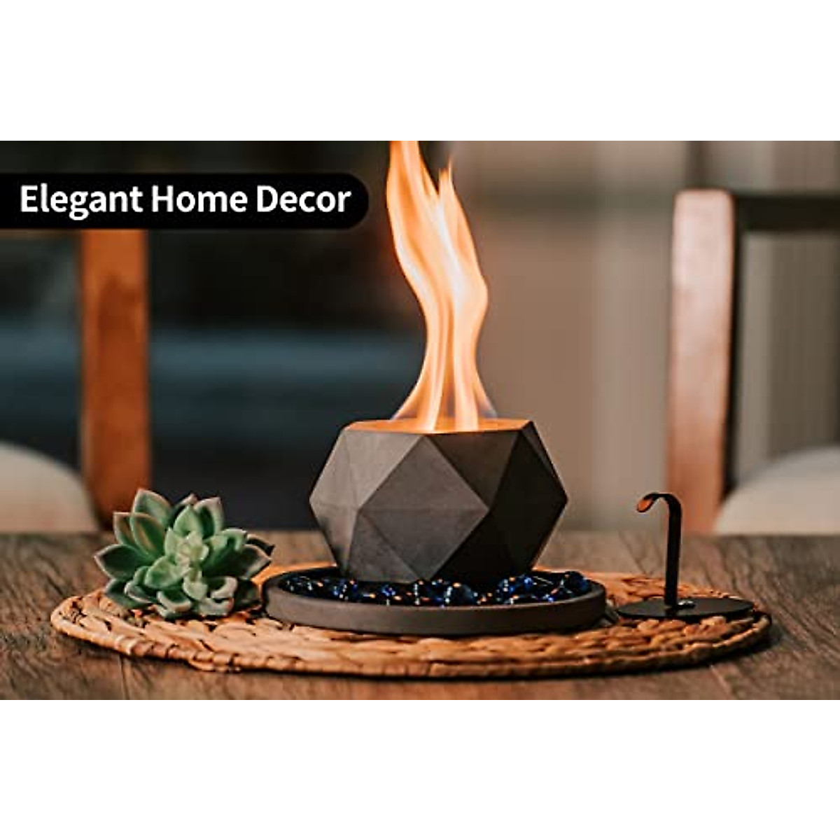 Kante Concrete Tabletop Fire Pit with 7.2" Dark Gray Base, Ethanol Fire Pit for Indoor&Outdoor, Portable Rubbing Alcohol Tabletop Fire Bowl, Mini Fireplaces for Smores Maker (Diamonds Style)