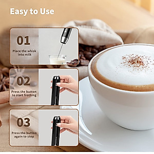 Maestri House Rechargeable Milk Frother, Handheld Electric Foam Maker Waterproof Detachable Stainless Steel Whisk Drink Mixer Foamer for Lattes, Cappuccino, No Stand