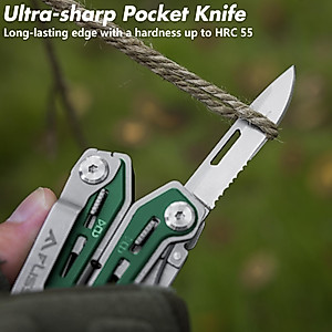 FLISSA Multi Tool Pliers, Green 16 in 1 Stainless Steel Multipurpose tool with Tactical Multitool Knife, Screwdrivers, Saw, Bottle Opener and Durable Sheath, Essential Gear for Outdoor Adventures